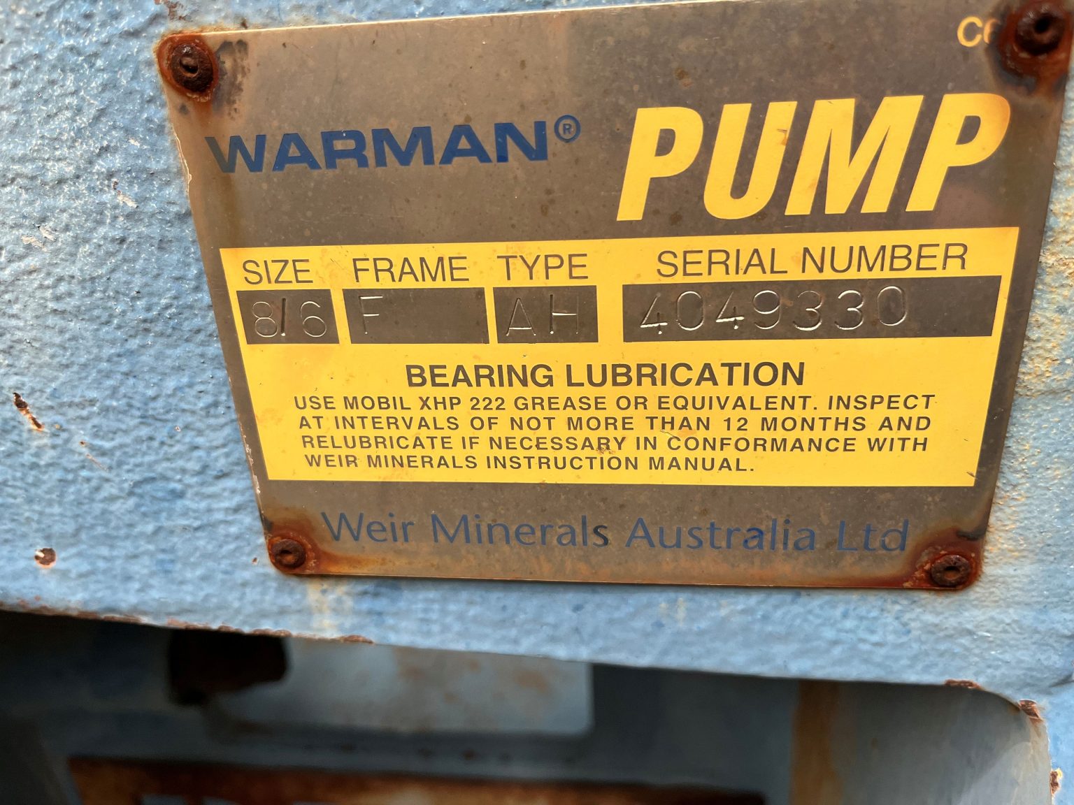 WARMAN 8/6 AH PUMP FOR SALE - Mine Graveyard